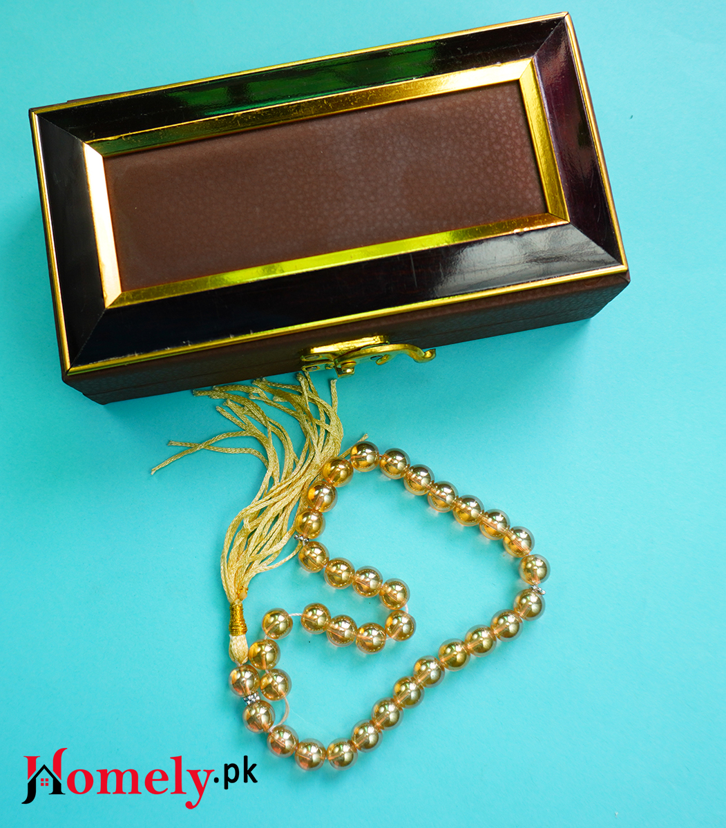 Golden Crystal Tasbih With Box 33 Beads With Box - Homely.pk