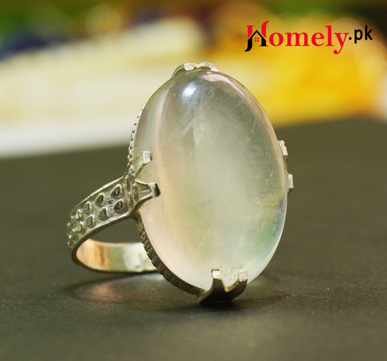 Natural Moon Stone Khalis Chandi Ring (Hand Made) - Homely.pk