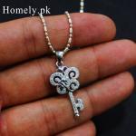 Love Key Shape Silver Locket With Chain (Pure Chandi) - Homely.pk