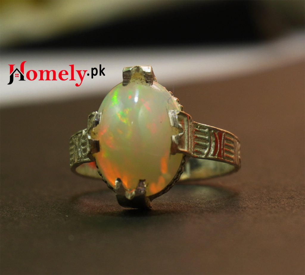 Fire Opal Natural Khalis Chandi Ring ( Hand Made ) - Homely.pk