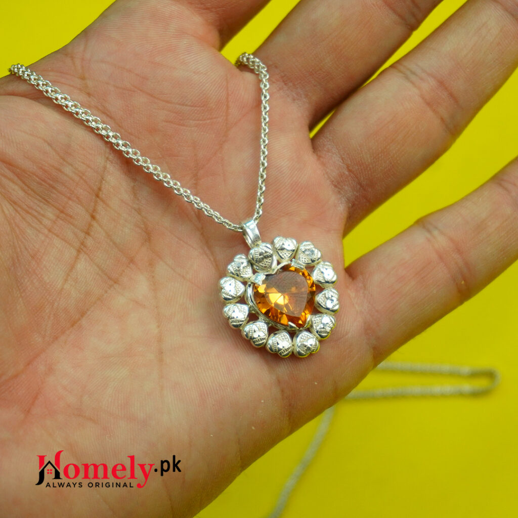 Golden Heart Zircon Pure 925 Chandi Locket - Homely.pk