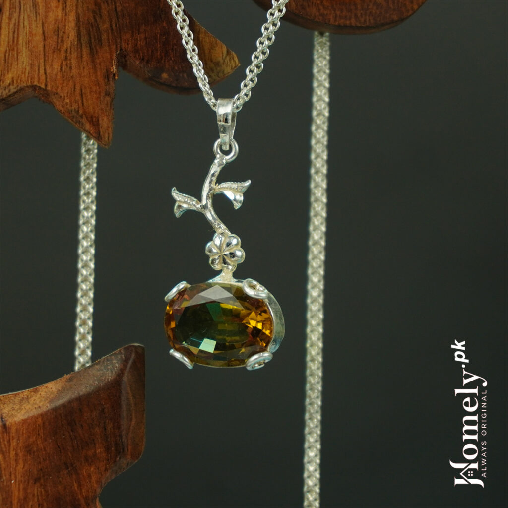 Color Changing Stone Flower Branch Pure Chandi Locket - Homely.pk